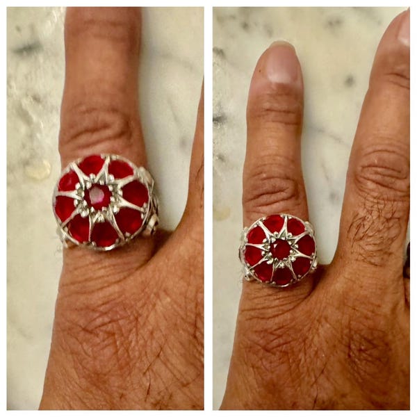 Minimalist Triangle Engraved Red Zircon Silver Rings for Men, Red Stone ...