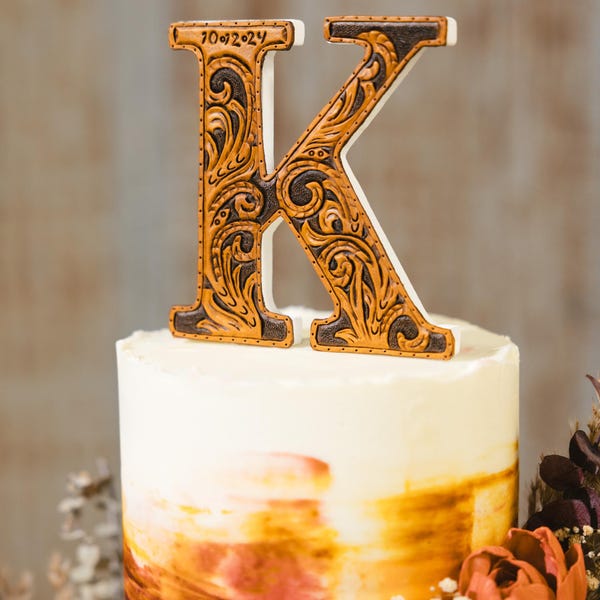 Custom Tooled Leather Wedding Cake Topper – Personalized Initials - Etsy