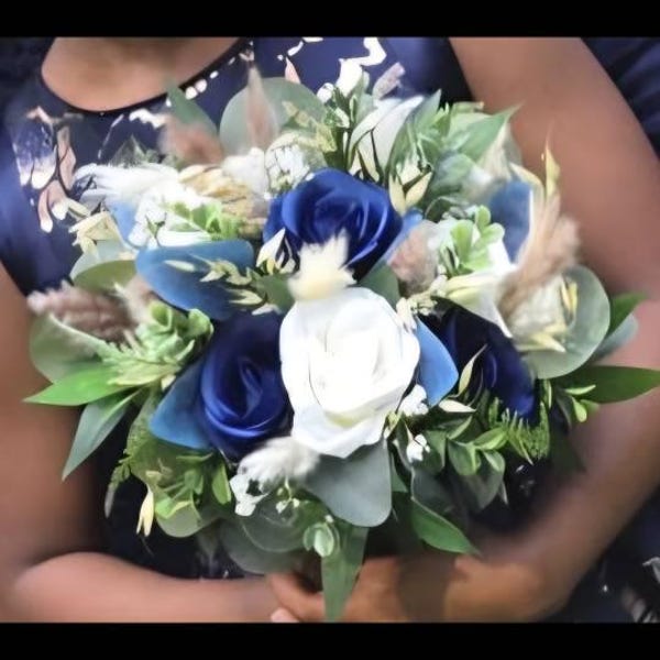 Navy Blue and White Bridal Bouquet, Navy Blue and White Wedding Flowers ...