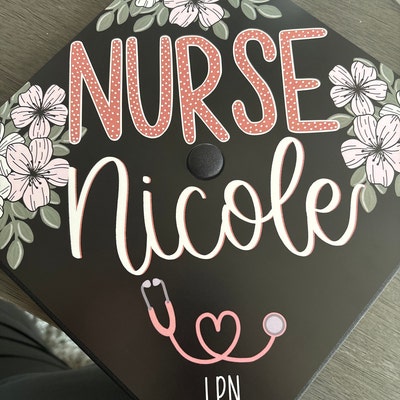 Custom cherry Blossom Bsn Graduation Cap Topper, Nursing Graduation Cap ...