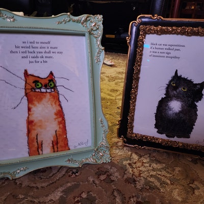 Moon Cat Signed Print by Zeppelinmoon - Etsy