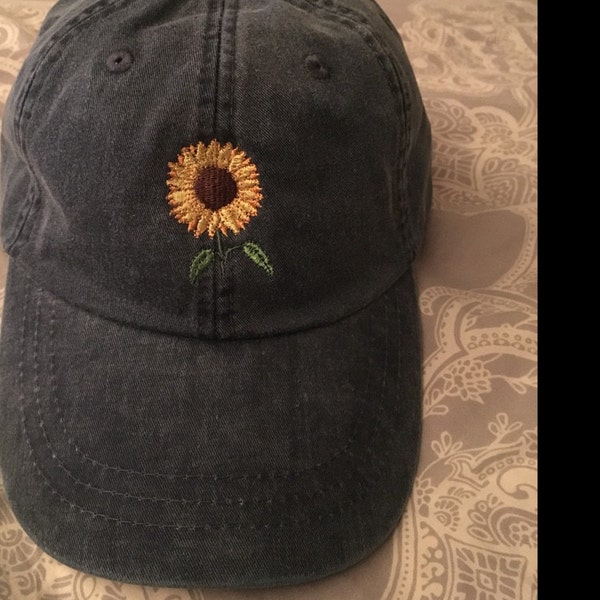 SUNFLOWER Hat - One Embroidered Women Men Fall Garden Baseball Cap - 24 ...