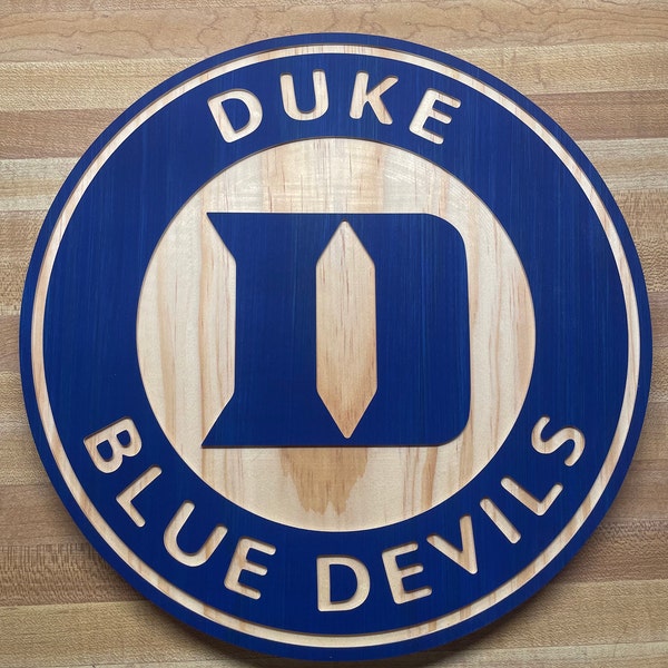 Duke Blue Devils 11" Round Engraved and Hand Painted Wood Wall Hanging ...