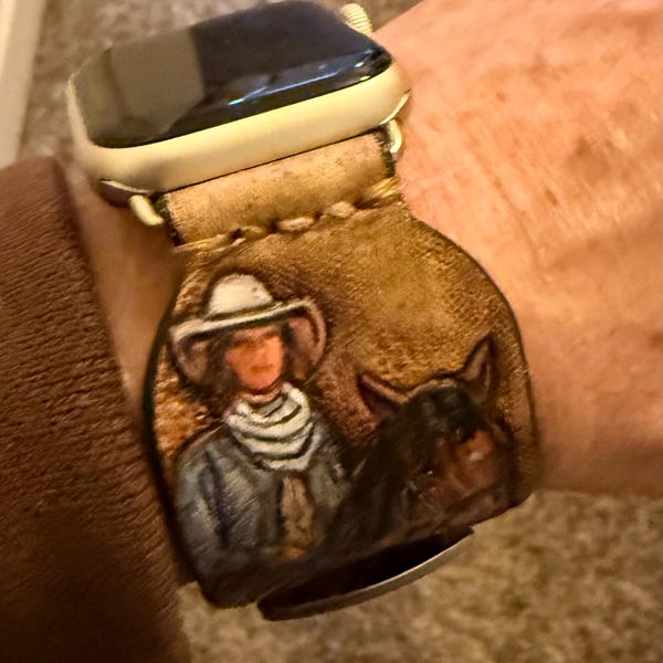 Hand Tooled Leather Apple Watch Band Western Style Horse, Galaxy ...