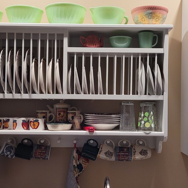 Shaker Peg Kitchen Window Plate Rack Shelf Wood Dish Cabinet for Plates ...