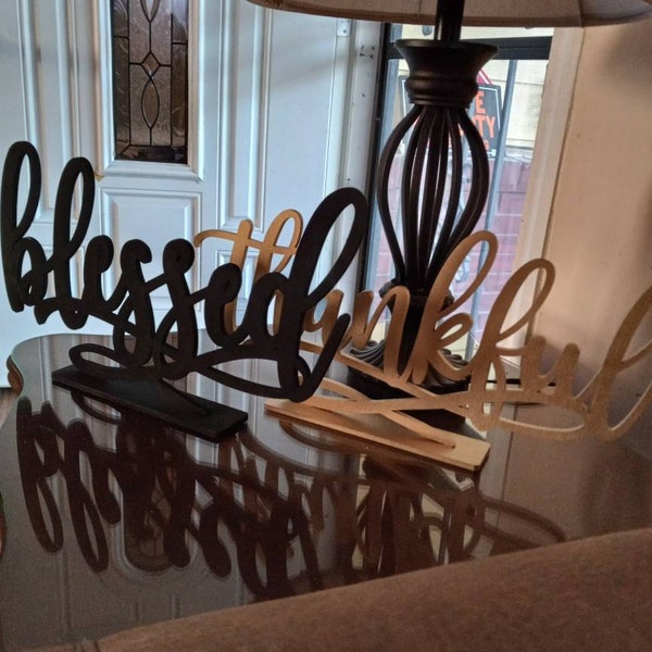 Blessed Sign With Stand, Cursive Word, Fall Table, Friendsgiving Decor ...