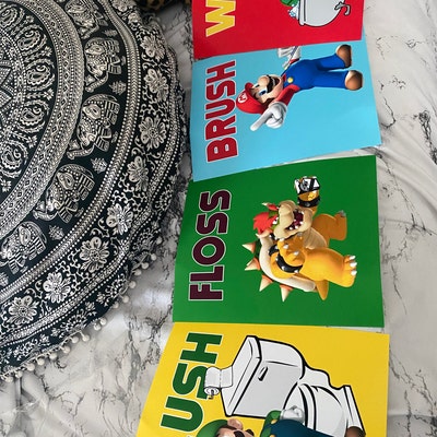 Super Mario V1 Wash Brush Floss Flush Kids Bathroom Decor Wall - Etsy