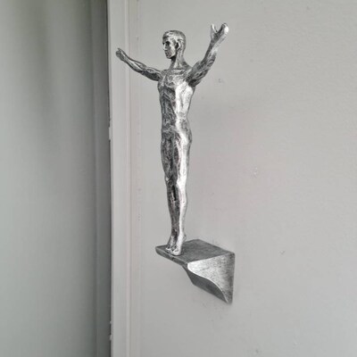 Large Antique-silver Two-handed Rock Climber Figurine Wall Climbing Man ...