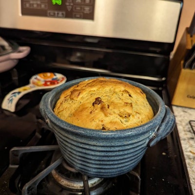 Bread Baker Pottery Bread Baking Pot in Blue Glaze 12 Recipes Included ...