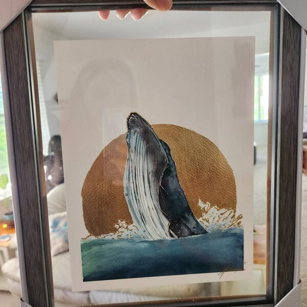 Happy Humpback Whale Print Gold Leaf, Silver Leaf, Copper Leaf, Giclee ...