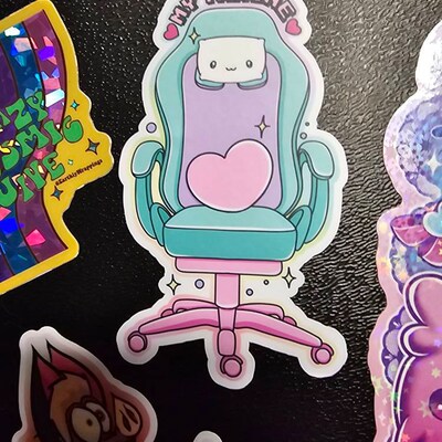 Holographic Cozy Gamer Vinyl Die Cut Sticker, Rainbow Cute Gamer Girl ...