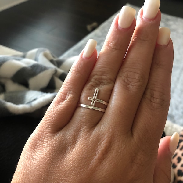 Celebrity Style Cross Ring, Double Wrap in Yellow, Rose Gold or ...