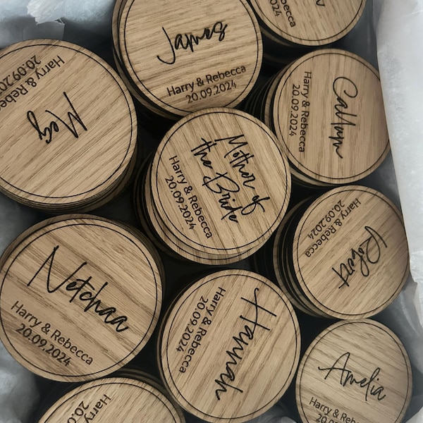 Personalised Wooden Place Names | Wedding Table Place Settings | Wooden ...