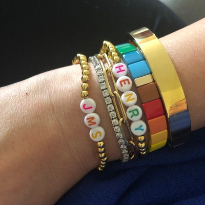 NEW 14K Gold Filled Bracelet With MULTICOLOR LETTERS Stack - Etsy