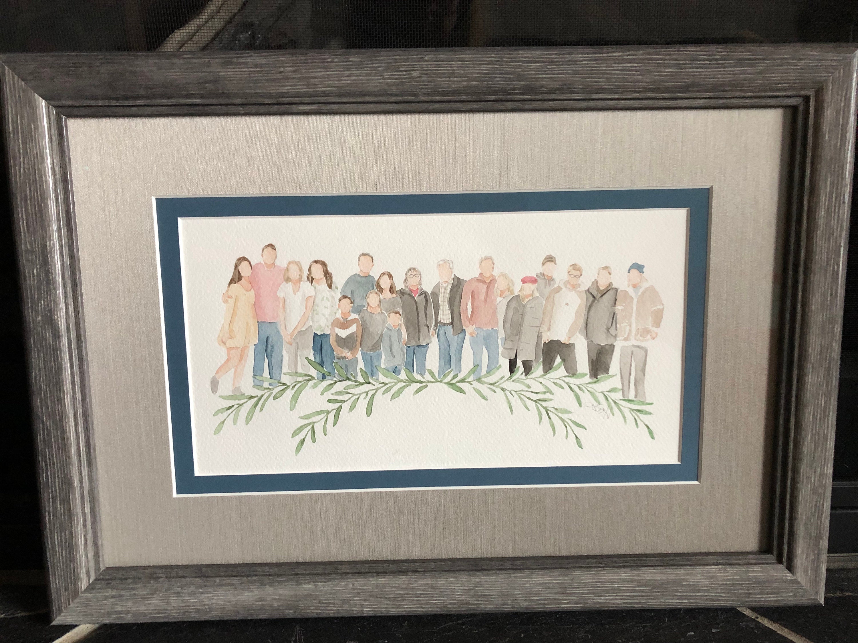 13 People Faceless Family Portrait Custom Watercolor Painting | Etsy