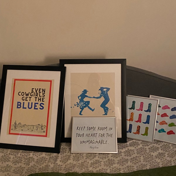 Retro Cowboy Wall Art, Blue Western Print, Cowboy Print, Nashville Wall ...