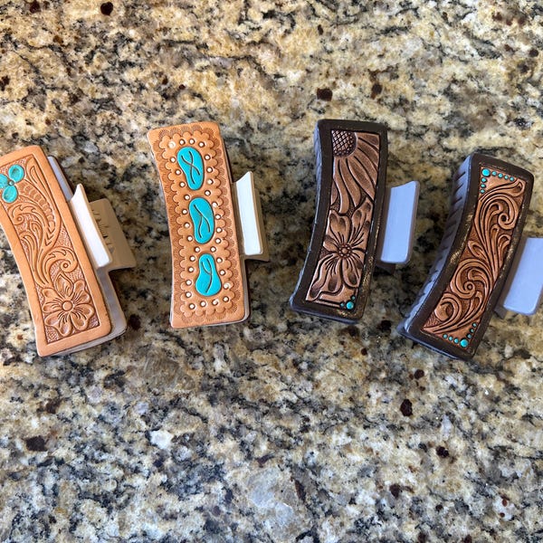 EMBOSSED LEATHER HAIR Claw Clip - Western Embossed Leather Hair Clip ...