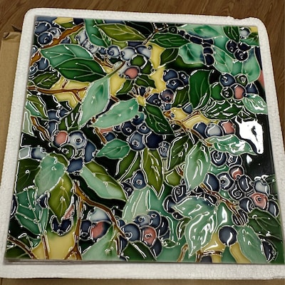 Tropical Flower Hand Painted Ceramic Art Tile 8 X 12 Inches With Felt ...