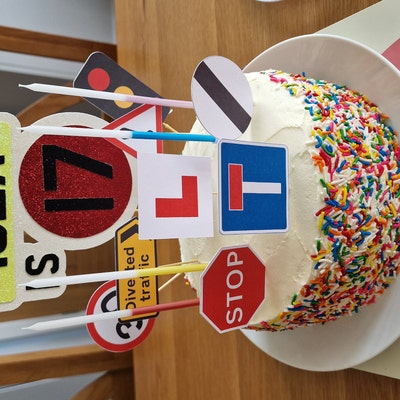 Driving Road Signs Cake Topper Set Personalised Custom Glitter Name Age ...