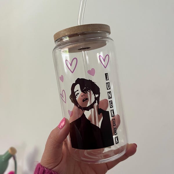 BTS Jungkook Taeyung Suga V Jimin Purplehearts Cup With Lid and Straw ...
