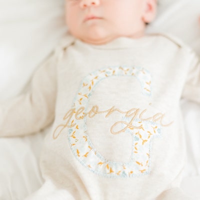 Personalized Baby Girl Romper and Hat Set, Vintage Floral Infant Coming Home Outfit, Baby Shower ...