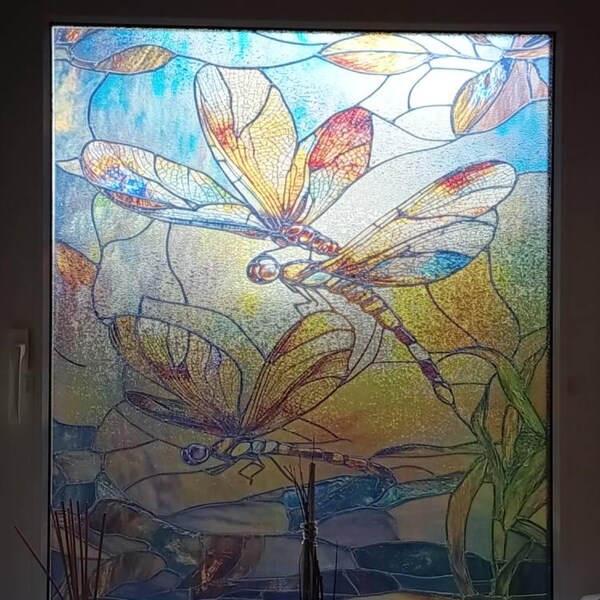 Tiffany-style Stained Glass Window Panel With Irises, Art Nouveau ...