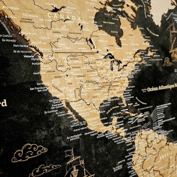 Personalized Travel World Map Push Pin Canvas Pinboard Handmade Home ...