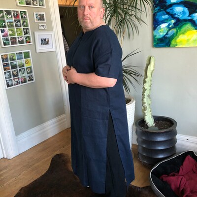 Long Linen Shirt for Men, White Flax Tunic, Mens Dress Kaftan, Festival ...