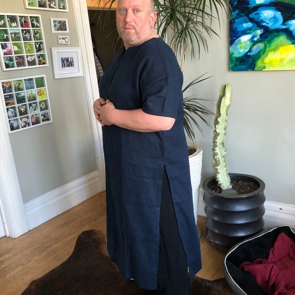 Long Linen Shirt for Men, White Flax Tunic, Mens Dress Kaftan, Festival ...