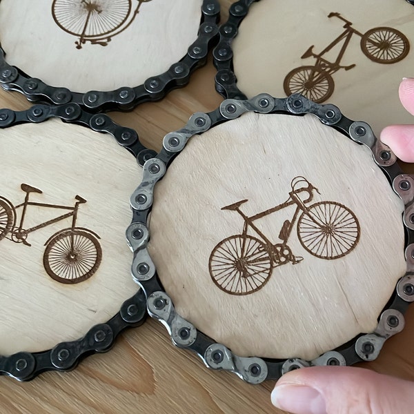 Engraved Bike Chain Coaster - Set of 1, 2, or 4 - 11cm (4.3in) Diameter ...