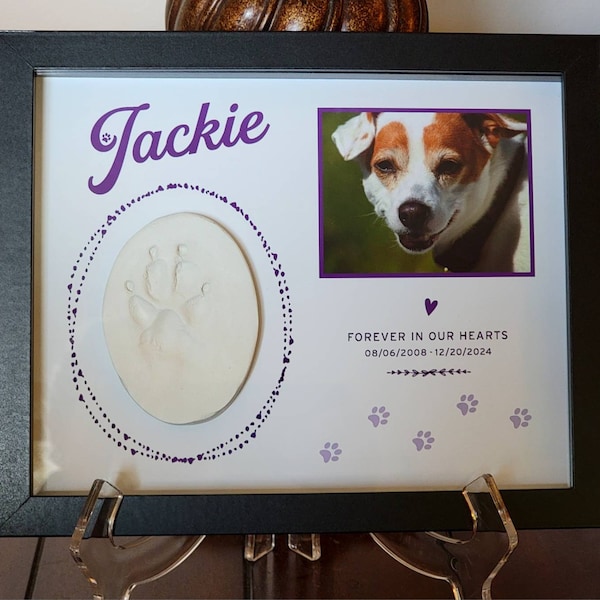 Paw Print Holder Pet Memorial, Clay Paw Print Display Shadow Box, Pet ...