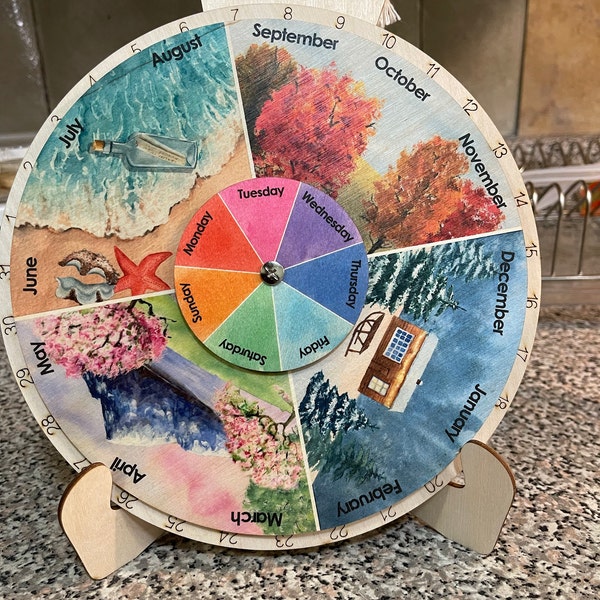Wooden Wheel of the Year, Wooden Perpetual Calendar, Four Seasons Wheel ...