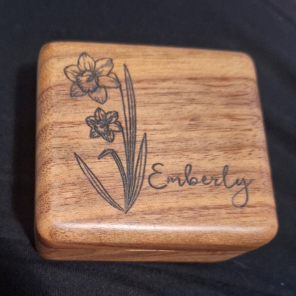 Personalized Walnut Wood Music Box, Birth Flower Music Box, Birthday ...