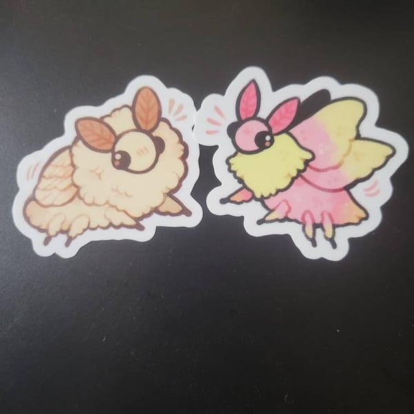 Fluffy Poodle Moth and Pink Lemonade Moth Sticker Set of 2 / Rosy Maple ...