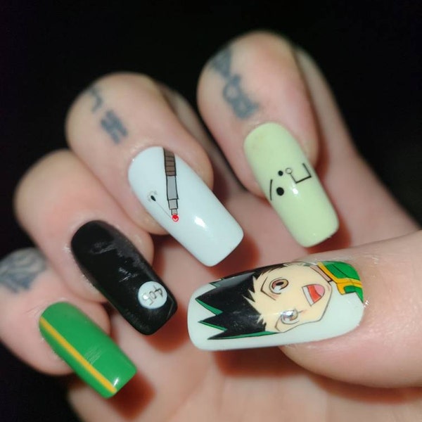 Muichiro Inspired Hand-painted Anime Motif Nails, Reusable Press-on ...