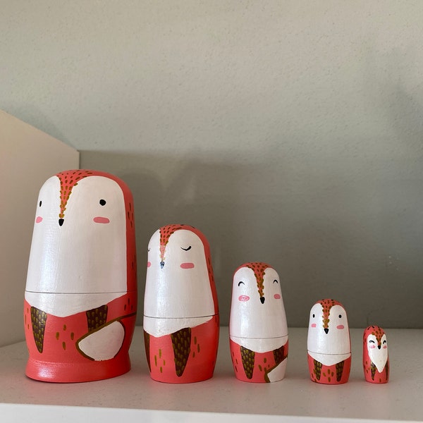 Matryoshka Wooden Nesting Toys for Kids Fox Stacking Dolls Handmade ...