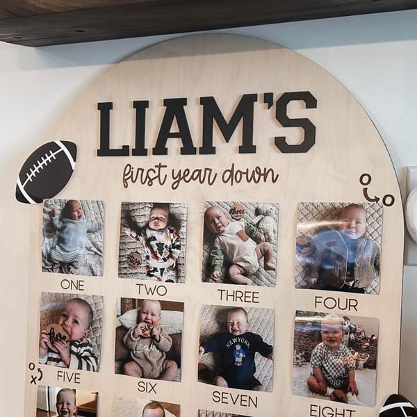 First Year Down Birthday, One Year of Birthday Months Photo Board, Baby ...