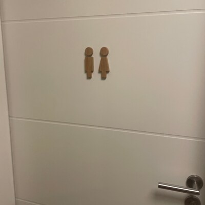 Natural Oak Wood Restroom Sign, Wooden Door Plate, Male and Female ...