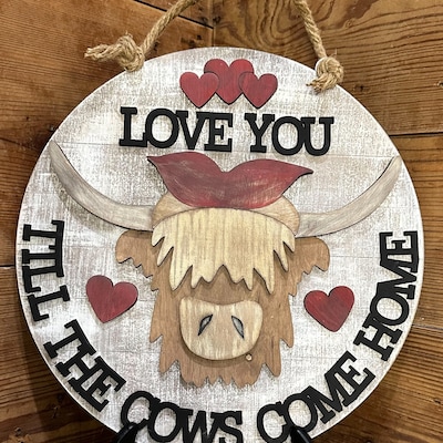 Highland Cow Valentine Door Sign SVG, Valentine Highland Sign, Fluffy ...