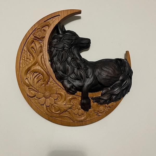 Wolf on the Moon Wooden Wall Decor, Wolf Lovers Gift for Office Decor ...