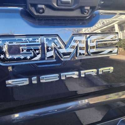 PRECUT GMC Sierra Gel Coated domed Patriotic Flag Emblem Overlay ...