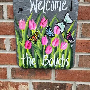 Painted Slate Welcome Sign, Basket of Daisies Slate Welcome Sign, Door ...