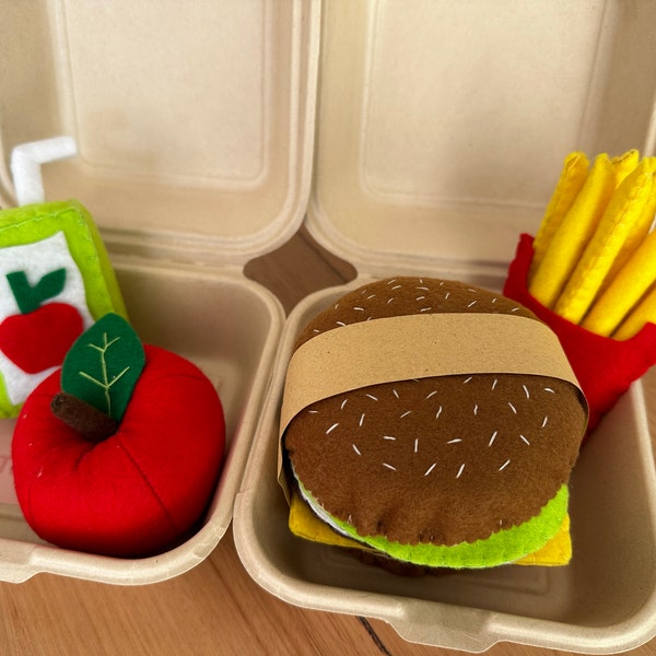 Felt Food Play Set: Handmade Pretend Play Burger, Fries & Apple - Etsy