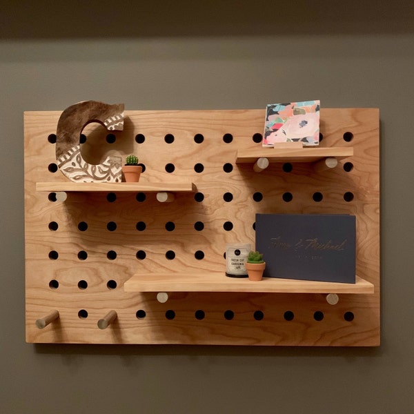 Handmade Pegboard Floating Shelves / Wooden Wall Organizer / Modular ...