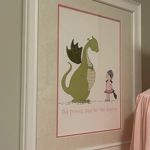 Girl and Dragon Art, Girl Meets Dragon Nursery Art Print, Kids ...