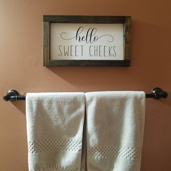 Hello Sweet Cheeks Rustic Farmhouse Bathroom Wood Sign, Funny Humor ...