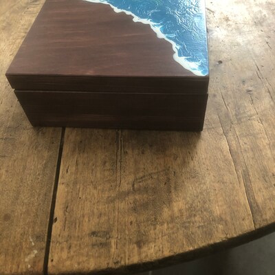 Sea Hand Painted Wooden Keepsake, Seaside Beach Box, Ocean Wave Wooden ...