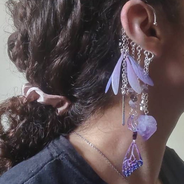 Luna Raven Ear Cuff With Purple Quartz Crystal, Bird Skull Ear Cuff ...