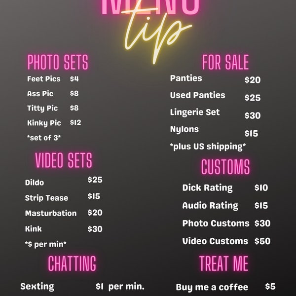 Onlyfans Tip Menu, Onlyfans Graphics Bundle, Six Editable Canva ...