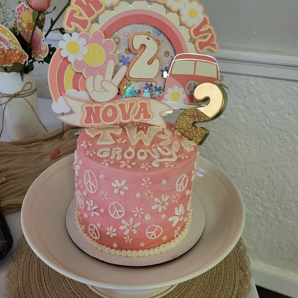 Two Groovy Cake Topper, Groovy Birthday Party, Two Groovy Cake, Two ...